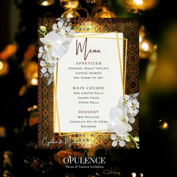 Luxury Kente Menu - Opulence Invitations & Stationery