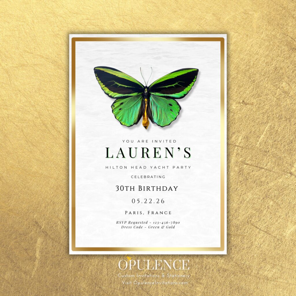 Green Butterfly Invitations - Opulence Invitations & Stationery